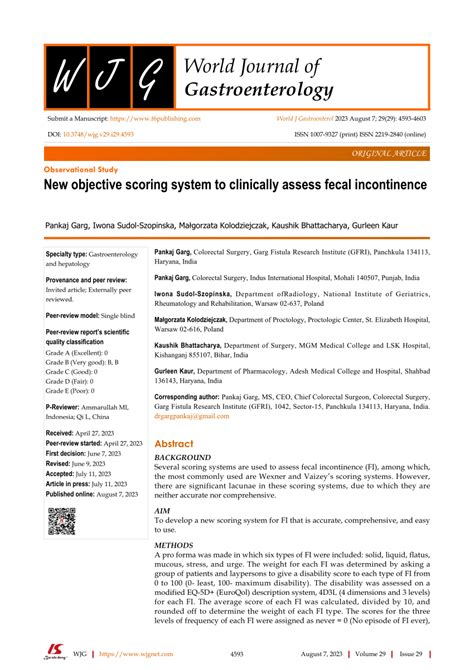 Pdf New Objective Scoring System To Clinically Assess Fecal Incontinence