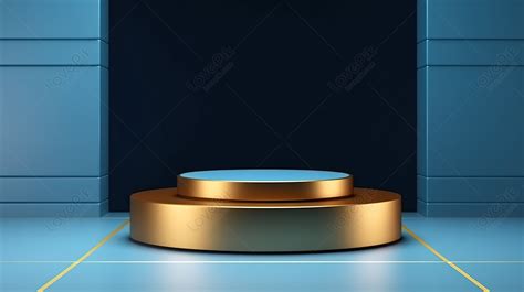 제품 홍보를 위한 3d 렌더링된 파란색 및 금색 연단 스탠드가 있는 현대적인 배경 블루 골드 배경 연단 배경 현대적 배경 이미지 Hd 블루 골드 연단 현대적 배경