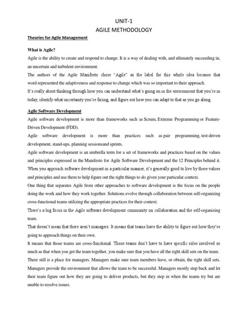 Unit 1 Pdf Agile Software Development Software Development Process