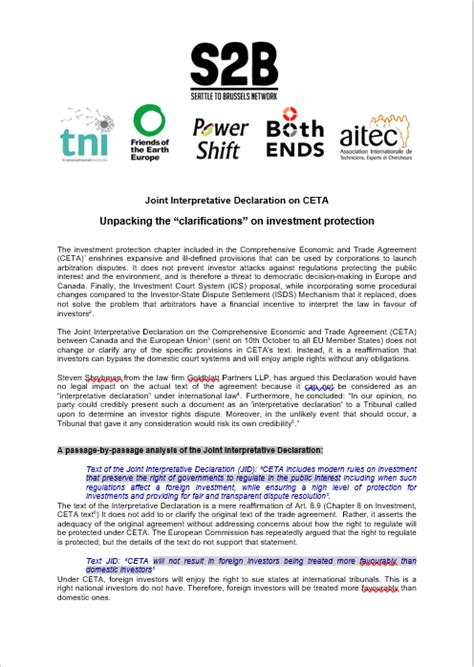 Joint Interpretative Declaration On Ceta Unpacking The “clarifications” On Investment