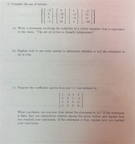 Solved Consider The Set Of Vectors Chegg