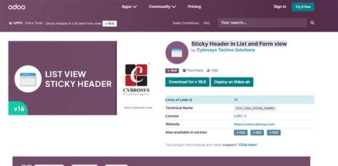 cara instalasi modul ekstra sticky header in list and form view pada
