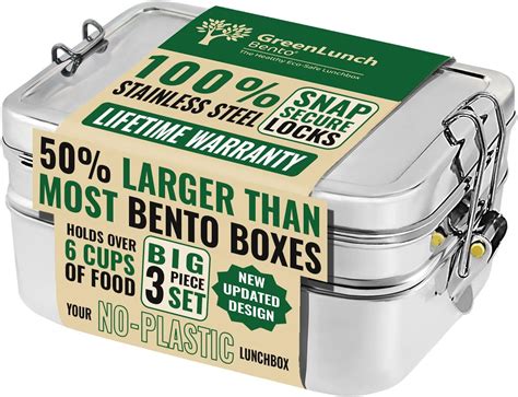 Greenlunch Bento 3 In 1 Stainless Steel Bento Box For