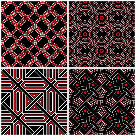 Seamless Black White And Red Patterns Classic Geometric Backgrounds