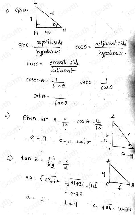 Solved Exercise 1 Using The Figure Below Find The Six Trigonometric Ratios Of ∠ B Sin θ D