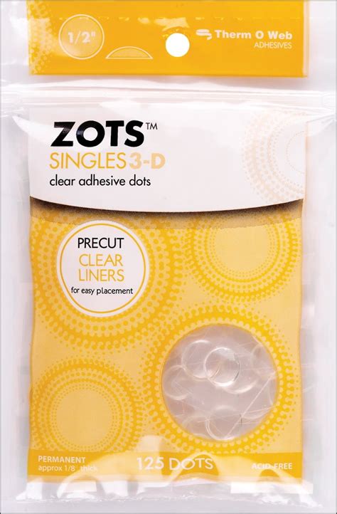 Thermoweb Zots Singles Clear Adhesive Dots 3d 1 2x1 8 Thick 125 Pkg