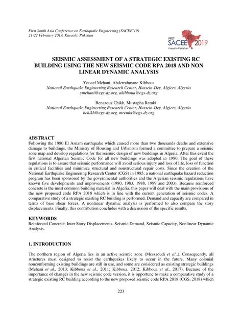 Pdf Seismic Assessment Of A Strategic Existing Rc Building Using The New Seismic Code Rpa 2018