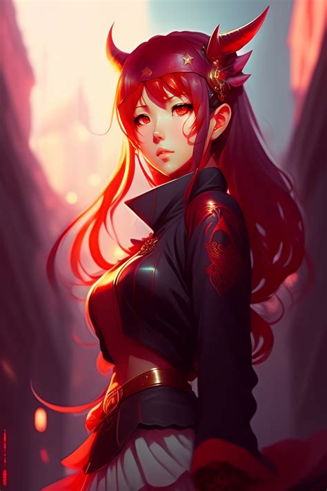 Lexica An Anime Style Demon Girl Half Length Photo Illustration