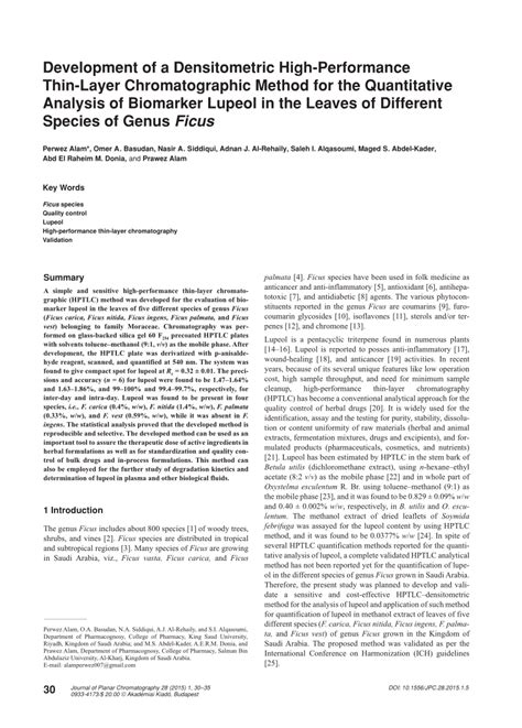 Pdf Development Of A Densitometric High Performance Thin Layer Chromatographic Method For The