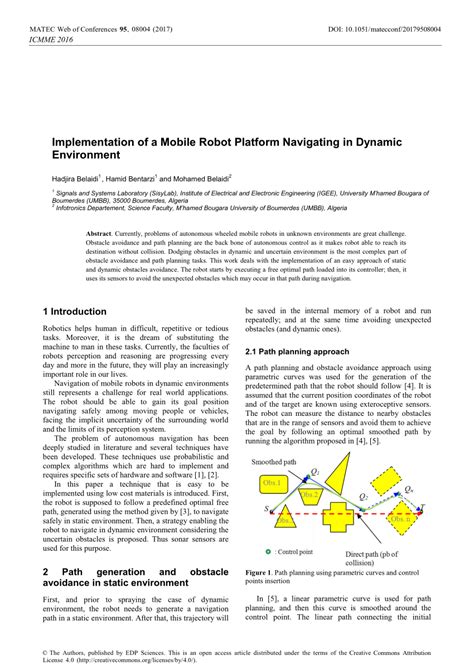 Pdf Implementation Of A Mobile Robot Platform Navigating In Dynamic