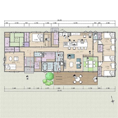 45坪 5ldk 南向きの大開口で明るさを取り込む、バリアフリーで老後も快適な二世帯住宅の間取り図｜「madree（マドリー