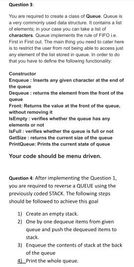 Solved Question 3 You Are Required To Create A Class Of