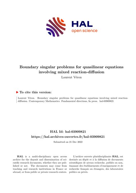 Pdf Boundary Singular Problems For Quasilinear Equations Involving Mixed Reaction Diffusion