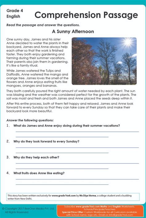 Read The Passage And Answer The Questions 3rd Grade Reading Comprehension Worksheets Reading