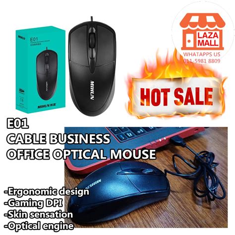 Wired Mouse Mihun E01 Black Mice Wire Usb Cable Wayar Gaming Computer
