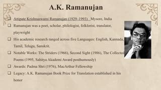 On Translating A Tamil Poem By A K Ramanujan Pptx