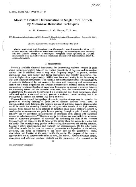 Pdf Moisture Content Determination In Single Corn Kernels By Microwave Resonator Techniques