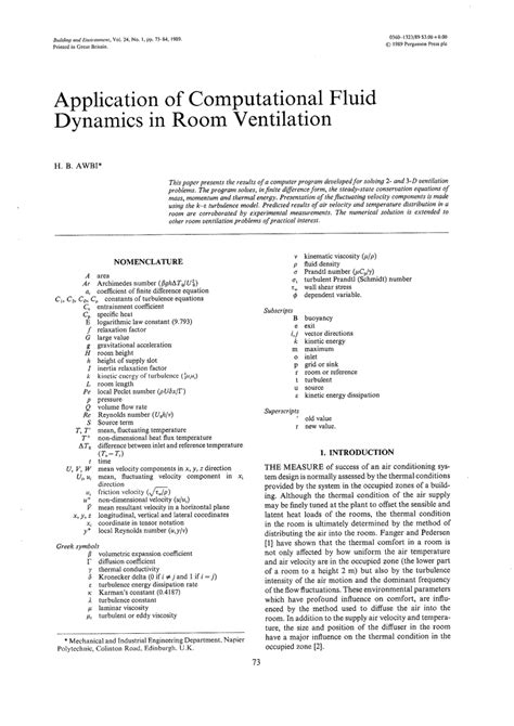 Pdf Application Of Computational Fluid Dynamics In Room Ventilation