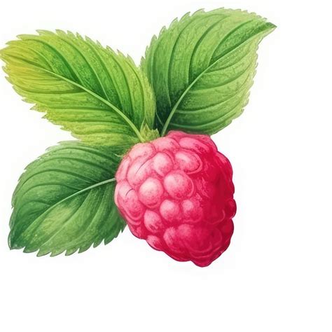Premium Photo A Drawing Of A Raspberry With The Green Leaves