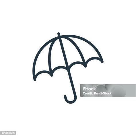 우산 벡터 아이콘입니다 우산 편집 가능한 스트로크 웹 및 모바일 앱 로고 인쇄 매체에 사용하기 위한 우산 선형 기호입니다 얇은 선 그림 벡터 격리 된 윤곽선 도면입니다