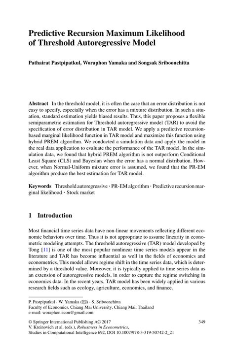 Pdf Predictive Recursion Maximum Likelihood Of Threshold Autoregressive Model