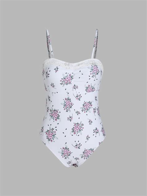 Lace Floral One Piece Swimsuit Cider