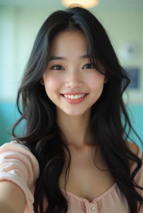 A Medium Shot Of A Cute Young And Attractive Korean Teenage Girl With