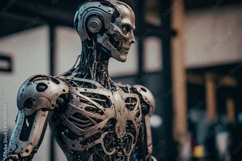 A Robot The Skeleton Of The Robot In Frightening Appearance Metal And