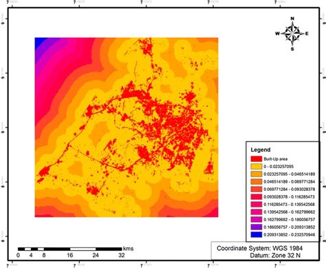 euclidean distance analysis for built up area map layer download scientific diagram