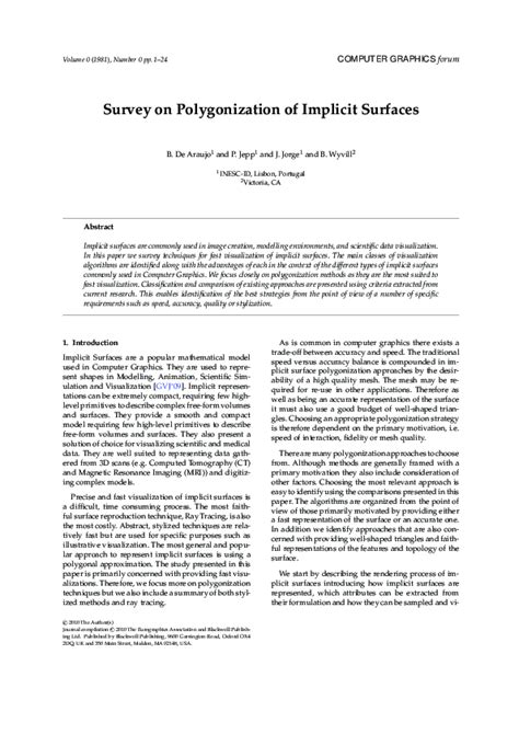 Pdf Survey On Polygonization Of Implicit Surfaces