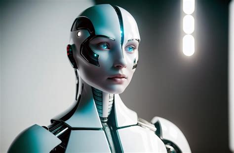 여성스러운 얼굴 특징을 가진 휴머노이드 머신의 로봇 초상화 Generative Ai 프리미엄 사진