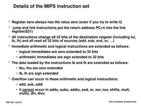 Ppt Cpe 442 Computer Architecture And Engineering Mips Instruction