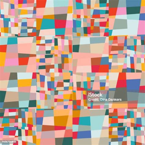 사각형 사각형 삼각형 및 다각형과 같은 간단한 모양의 무작위 패턴이있는 추상 기하학적 벡터 배경 파스텔 컬러 복고풍 스타일의 다채로운 모자이크 0명에 대한 스톡 벡터 아트