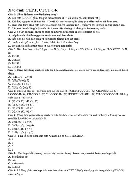 Xác định Ctpt Ctct Este Pdf