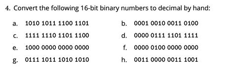 Solved 3 Convert Following 8 Bit Binary Numbers Decimal Hand 1010