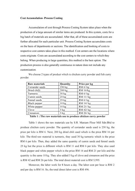 Cost Accumulation For Standard Costing Cost Accumulation Process Costing Accumulation Of Cost
