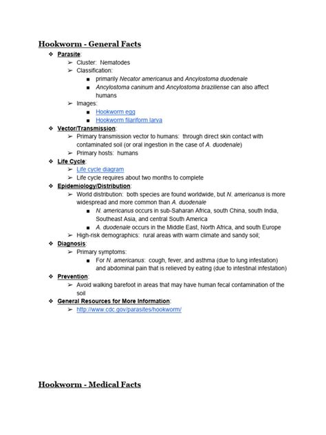 Hookworm Fact Sheet Pdf Diseases And Disorders Medical Specialties