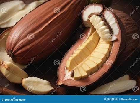A Close Up Photograph Of A Cocoa Pod Cut In Half Stock Illustration Illustration Of