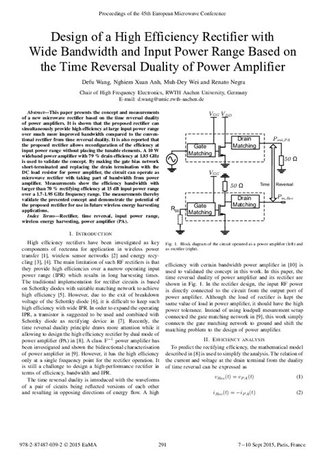 Pdf Design Of A High Efficiency Rectifier With Wide Bandwidth And Input Power Range Based On