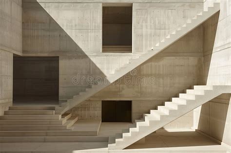Concrete Minimalist Architecture Intersecting Staircases Geometric Design Stock Illustration