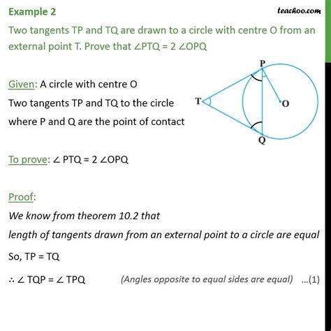 Example 2 Two Tangents Tp And Tq Are Drawn From Point T Prove ∠ptq