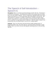 The Speech Of Self Introduction Doc The Speech Of Self Introduction Speech Description
