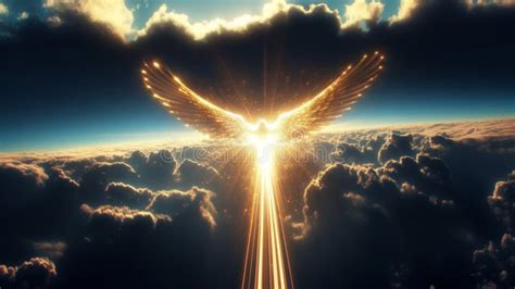 Majestic Powerful Astral Golden Light Angel On Top Of Clouds In A Blue