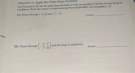 Solved Objective 1 Apply The Point Slope Formulafor
