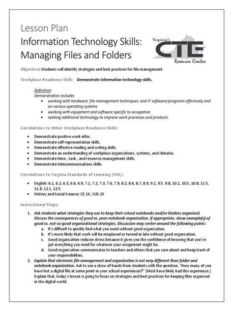 managing files folders pdf employment lesson plan