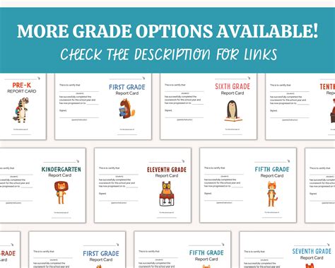 3rd Grade Report Card Printable Homeschool Report Card Elementary Grade