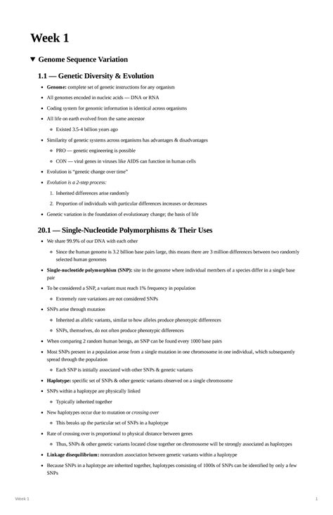 week 1 week 1 lecture notes week 1 genome sequence variation 1