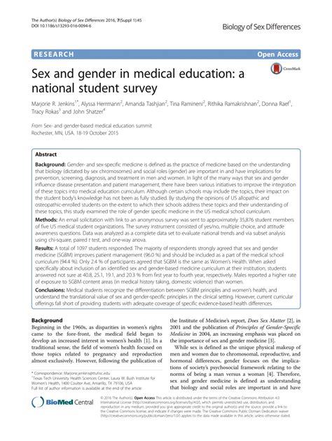 Pdf Sex And Gender In Medical Education A National Student Survey
