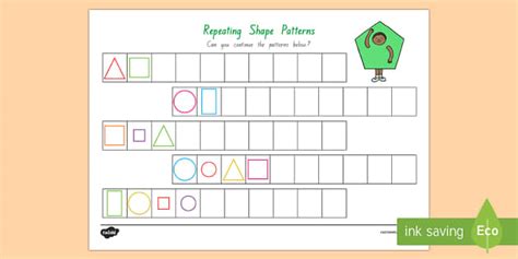 Repeating Pattern Shapes Worksheet Worksheet Twinkl