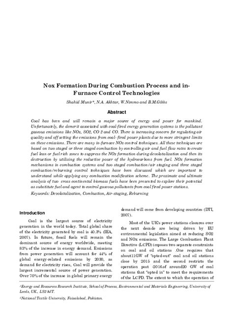 Pdf Nox Formation During Combustion Process And In Furnace Control Technologies Shahid